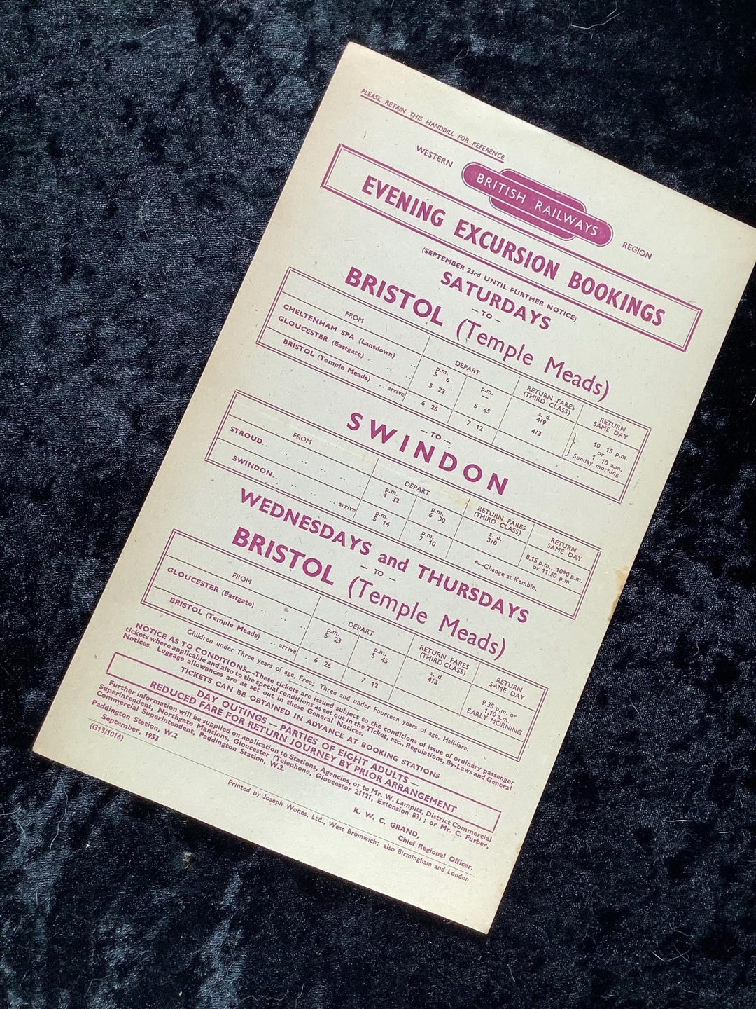 Original British Railways Handbill 1953 Gloucester Eastgate Cheltenham ...