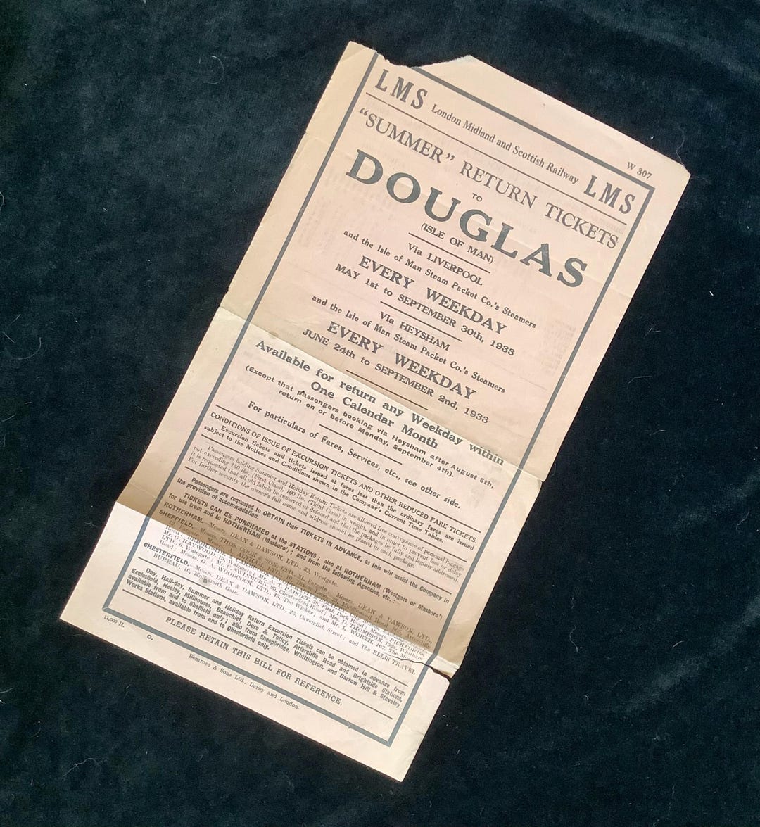 Original LMS Railway Handbill 1933 Douglas Isle of Man via Liverpool - Etsy
