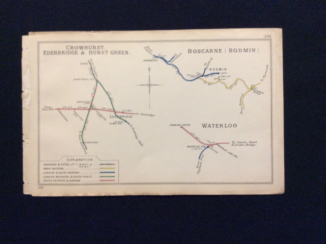 1910 Railway Map Crowhurst Bodmin Waterloo Junction Diagram Original ...