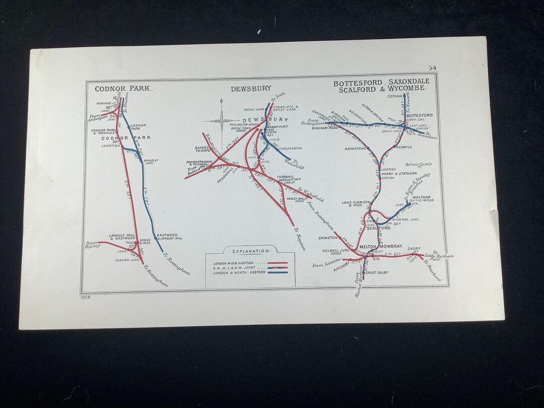 1928 Railway Map Codnor Park Dewsbury Melton Mowbray Junction Diagram ...
