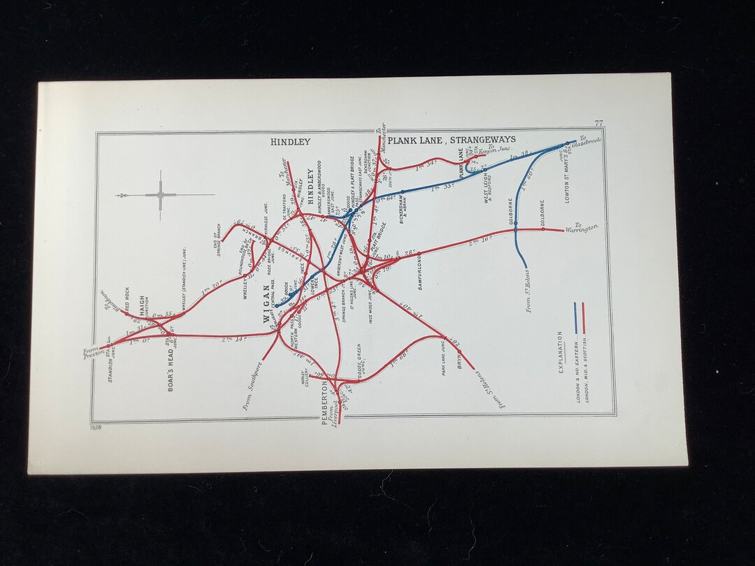 1928 Railway Map Wigan Hindley Plank Lane Strangeways Junction Diagram ...