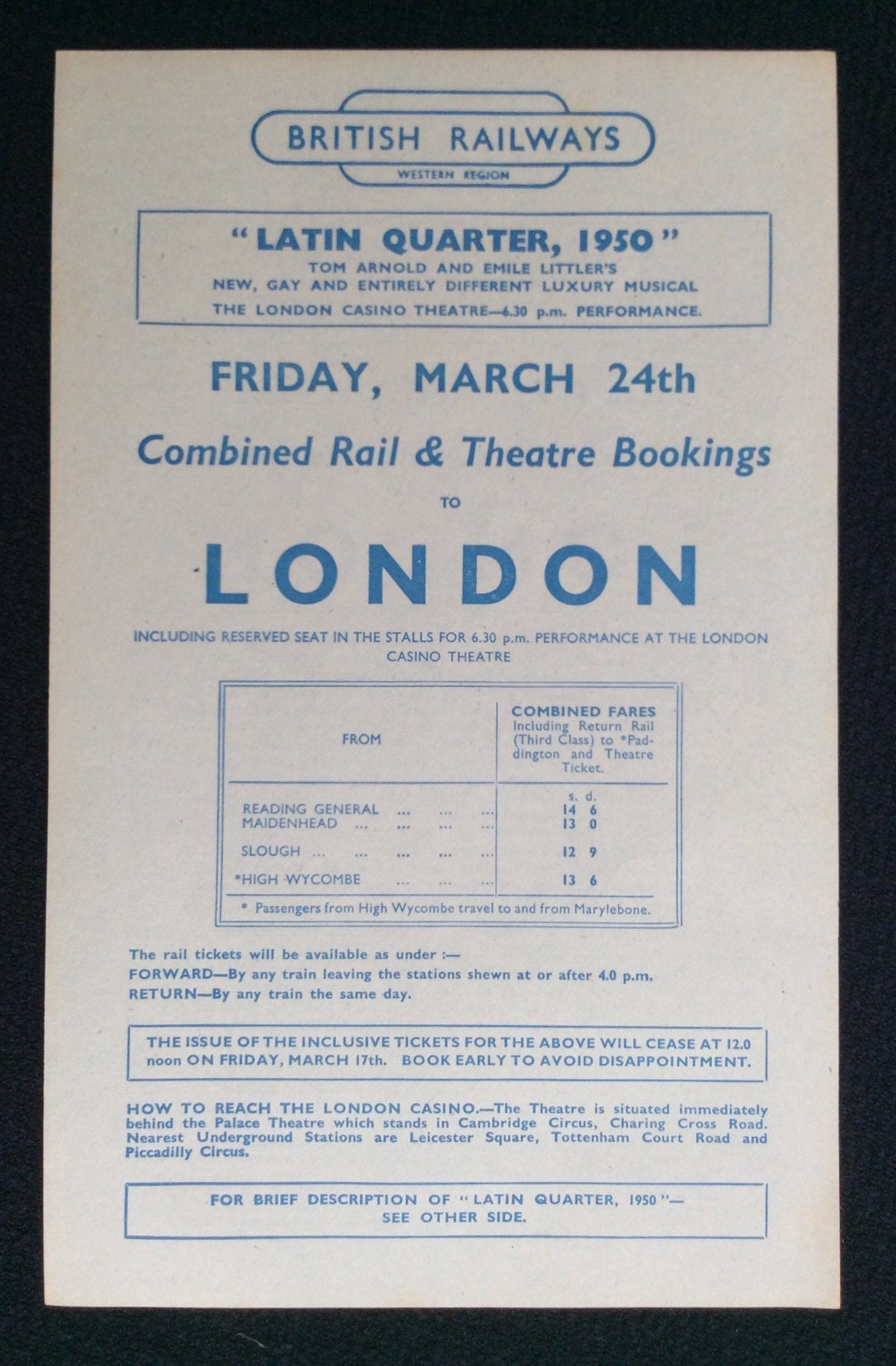 Original British Railways Handbill 1950 London Latin Quarter From ...