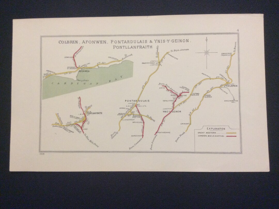 1928 Railway Map Colbren Afonwen Pontardulais Pontllanfrait Junction ...
