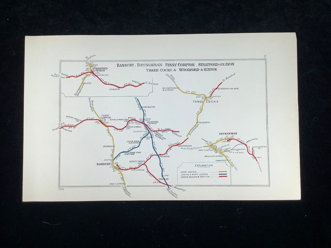 1928 Railway Map Banbury Brynamman Fenny Compton Stratford on Avon ...