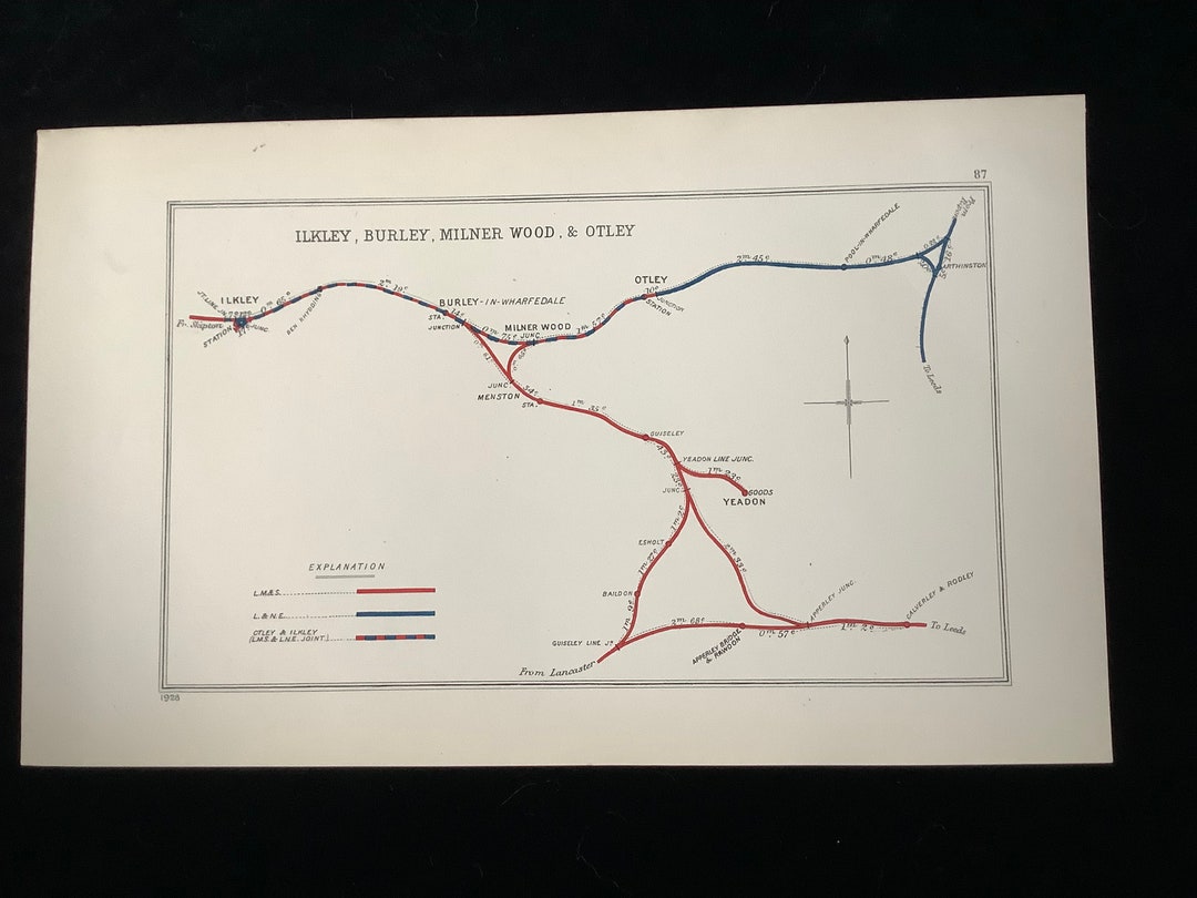 1928 Railway Map Ilkley Burley Otley Junction Diagram Original - Etsy