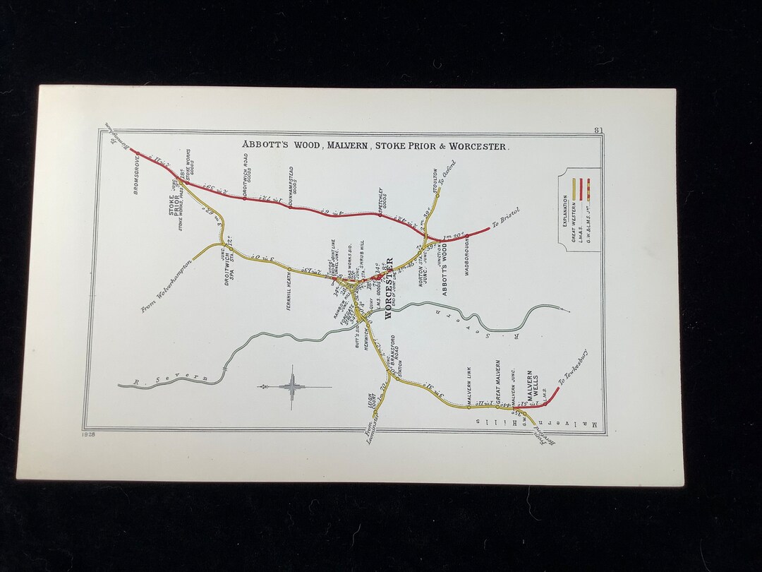 1928 Railway Map Malvern Abbotts Wood Worcester Stoke Prior Junction ...