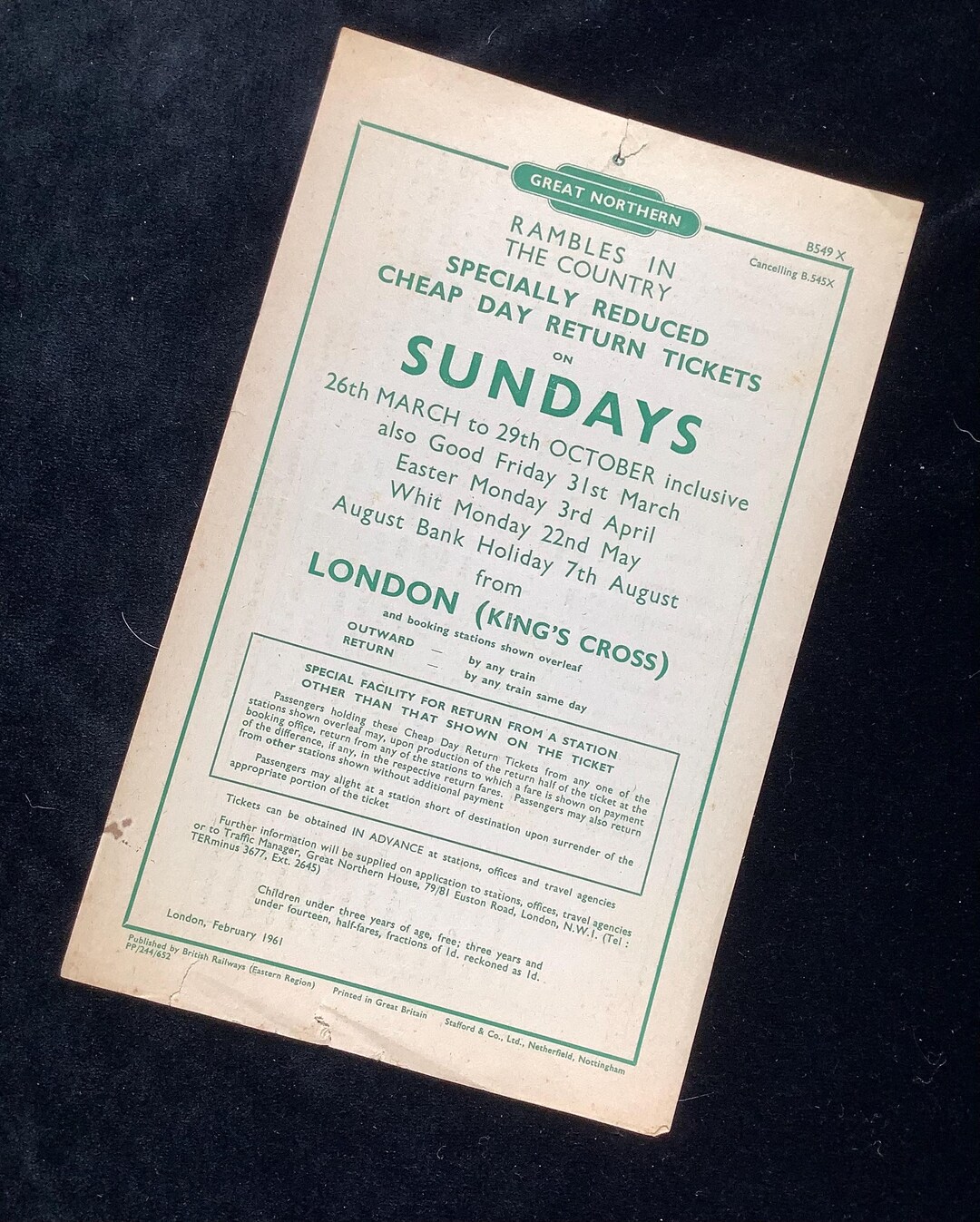 Original British Railways Handbill 1961 Rambles in the Country From ...