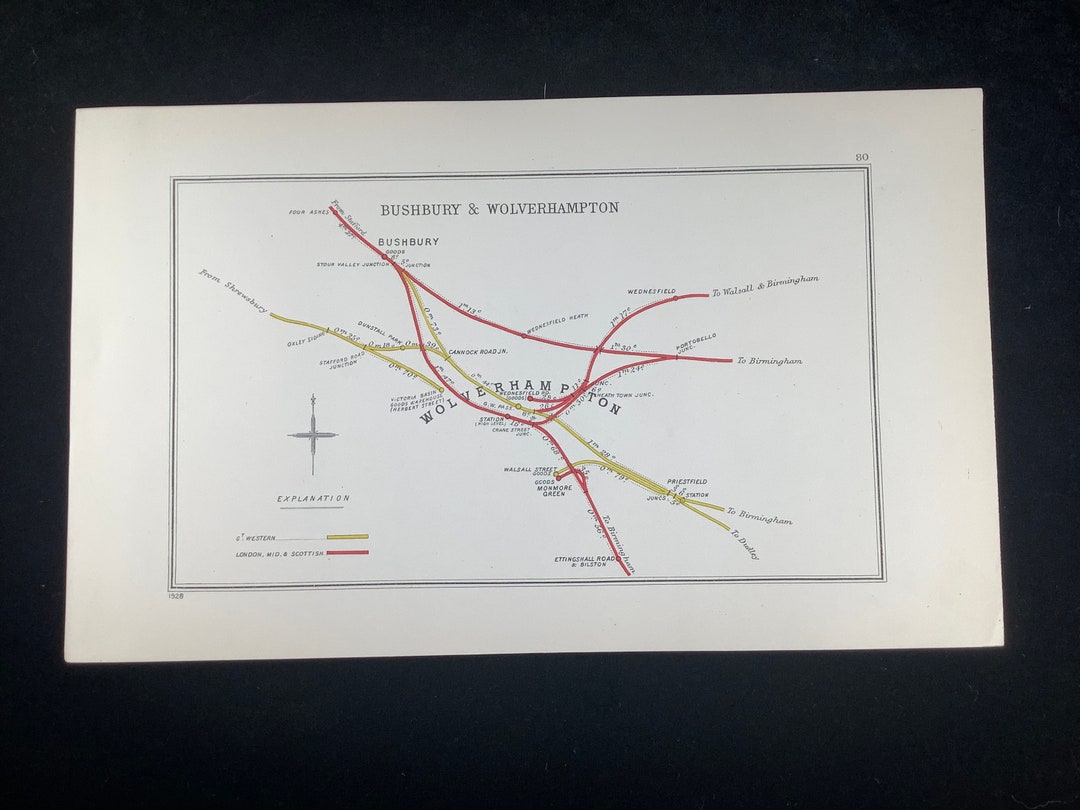 1928 Railway Map Bushbury & Wolverhampton Junction Diagram Original - Etsy