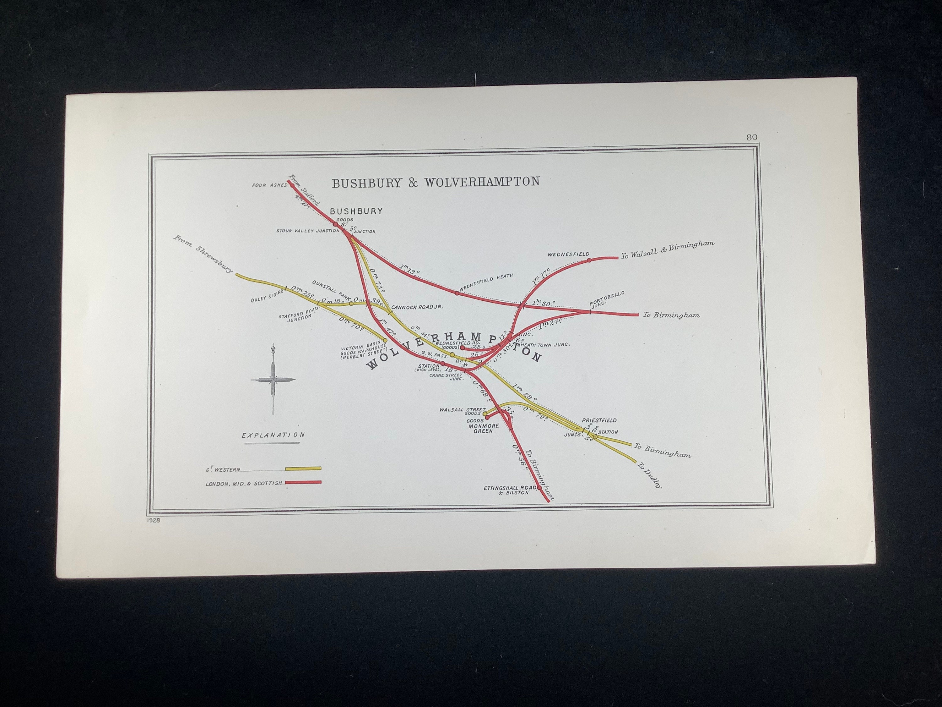 1928 Railway Map Bushbury & Wolverhampton Junction Diagram Original - Etsy
