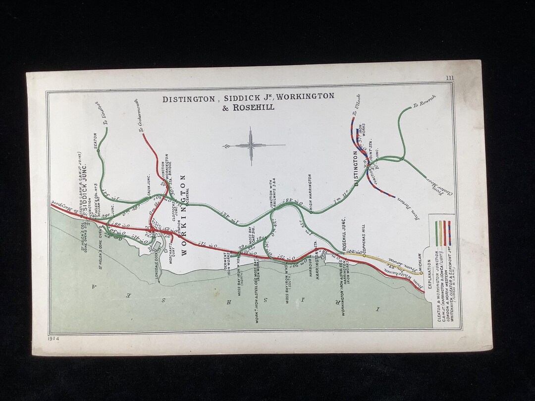 1914 Railway Map Distington Workington Rosehill Junction Diagram ...