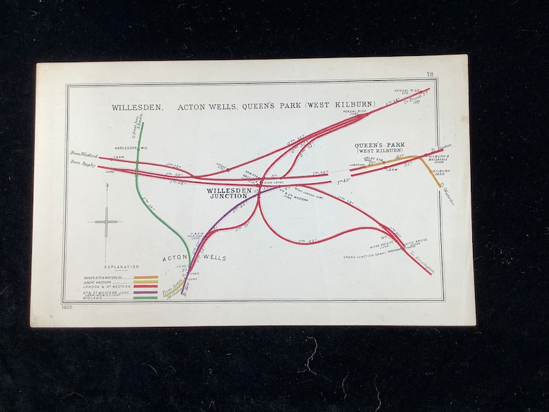1920 Railway Map Willesden Acton Wells Queens Park Junction Diagram ...