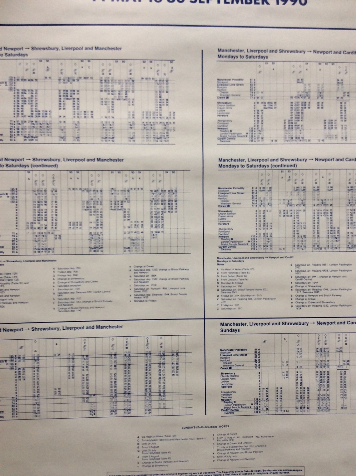 Original British Railway 1990 Timetable Poster Manchester - Etsy
