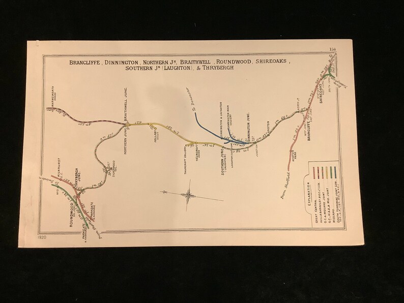 1920 Railway Map Brancliffe Shireoaks Dinnington Roundwood Junction ...