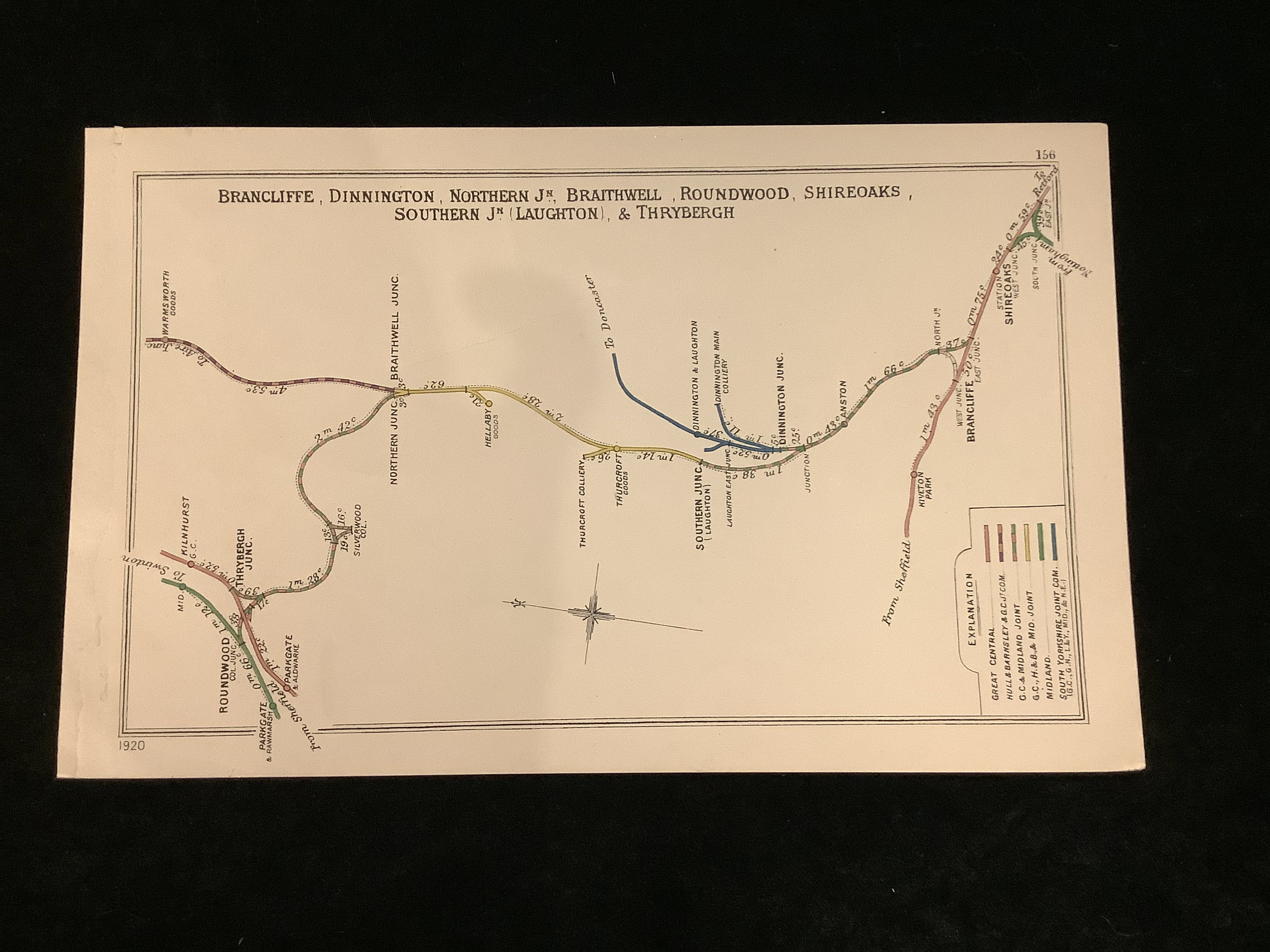 1920 Railway Map Brancliffe Shireoaks Dinnington Roundwood Junction ...