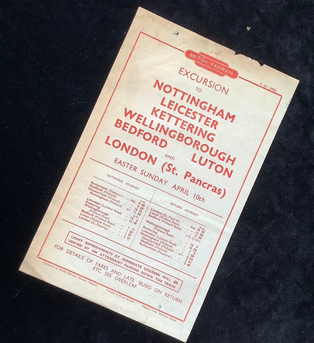 Original British Railways Handbill 1955 Nottingham Leicester Kettering ...