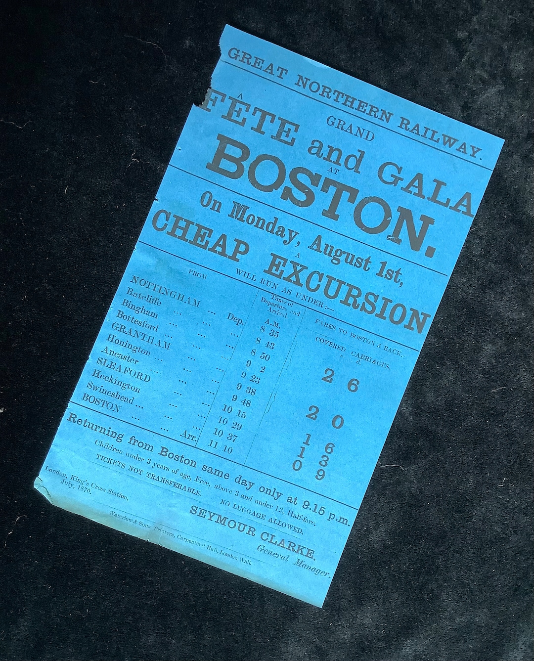 Original Great Northern Railway Handbill 1870 Boston Fete & Gala From ...