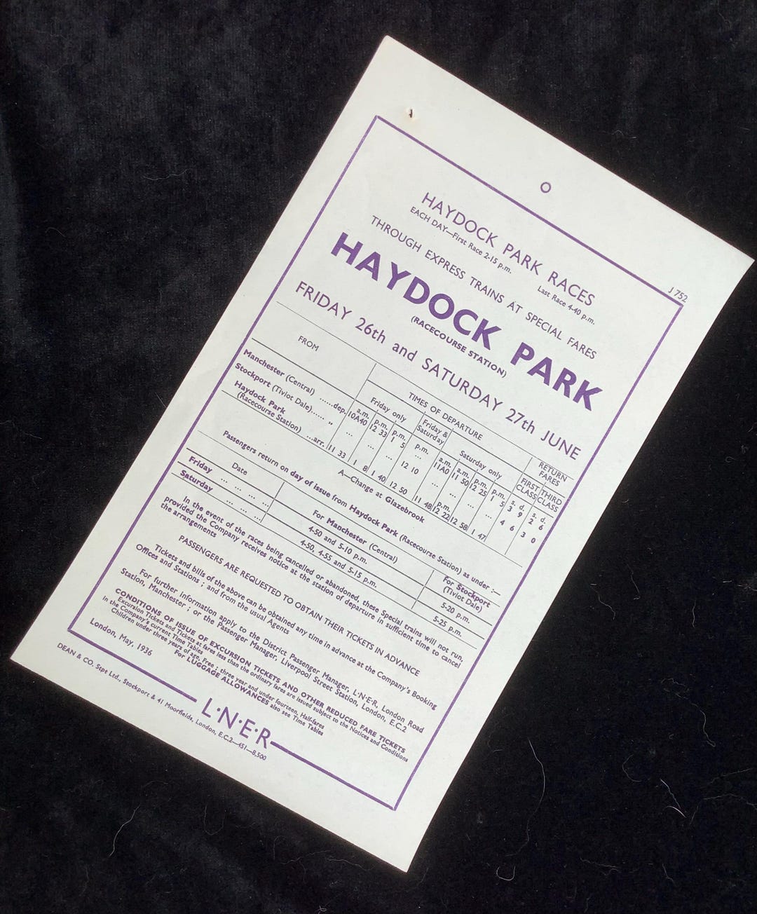 Original LNER Railways Handbill 1936 Haydock Park Races From Manchester ...