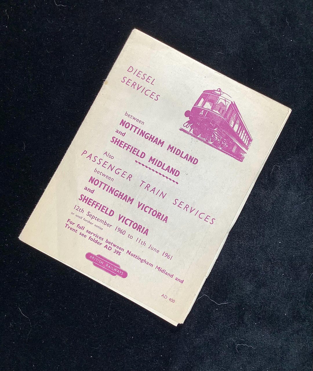 Original British Railways Timetable Leaflet 1960 Nottingham Midland ...