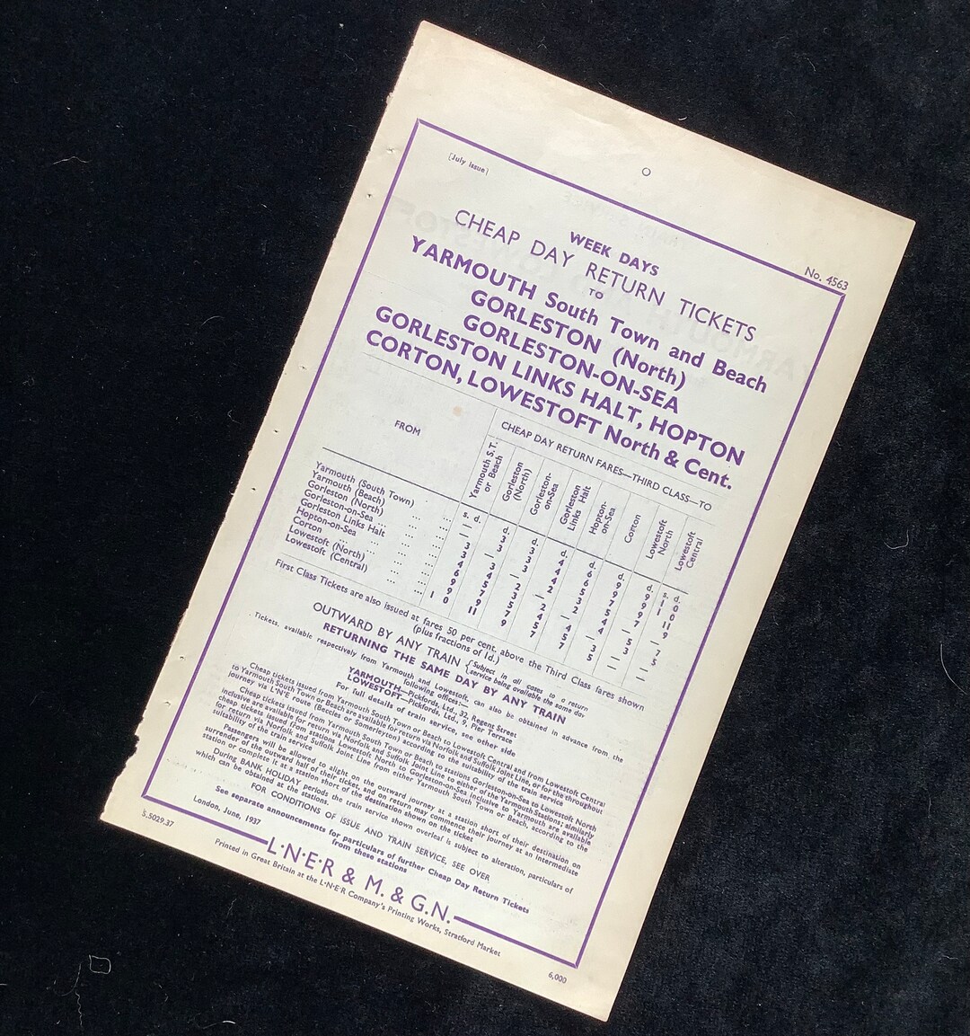 Original LNER Railways Handbill 1937 Yarmouth Gorleston Hopton Corton ...