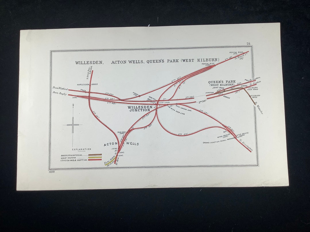 1928 Railway Map Willesden Acton Wells Queens Park Junction Diagram ...