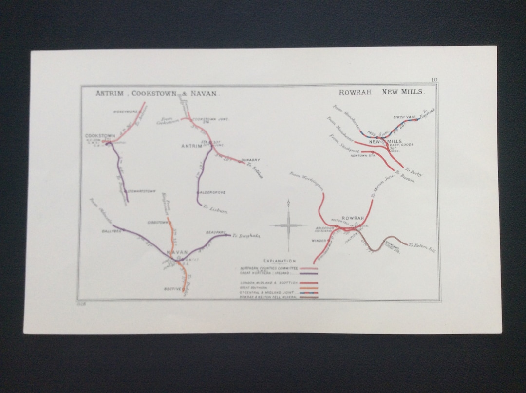 1928 Railway Map Rowrah New Mills Antrim Cookstown Navan Junction ...
