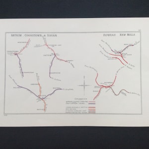 1928 Railway Map Rowrah New Mills Antrim Cookstown Navan Junction ...