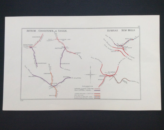 1928 Railway Map Rowrah New Mills Antrim Cookstown Navan Junction ...