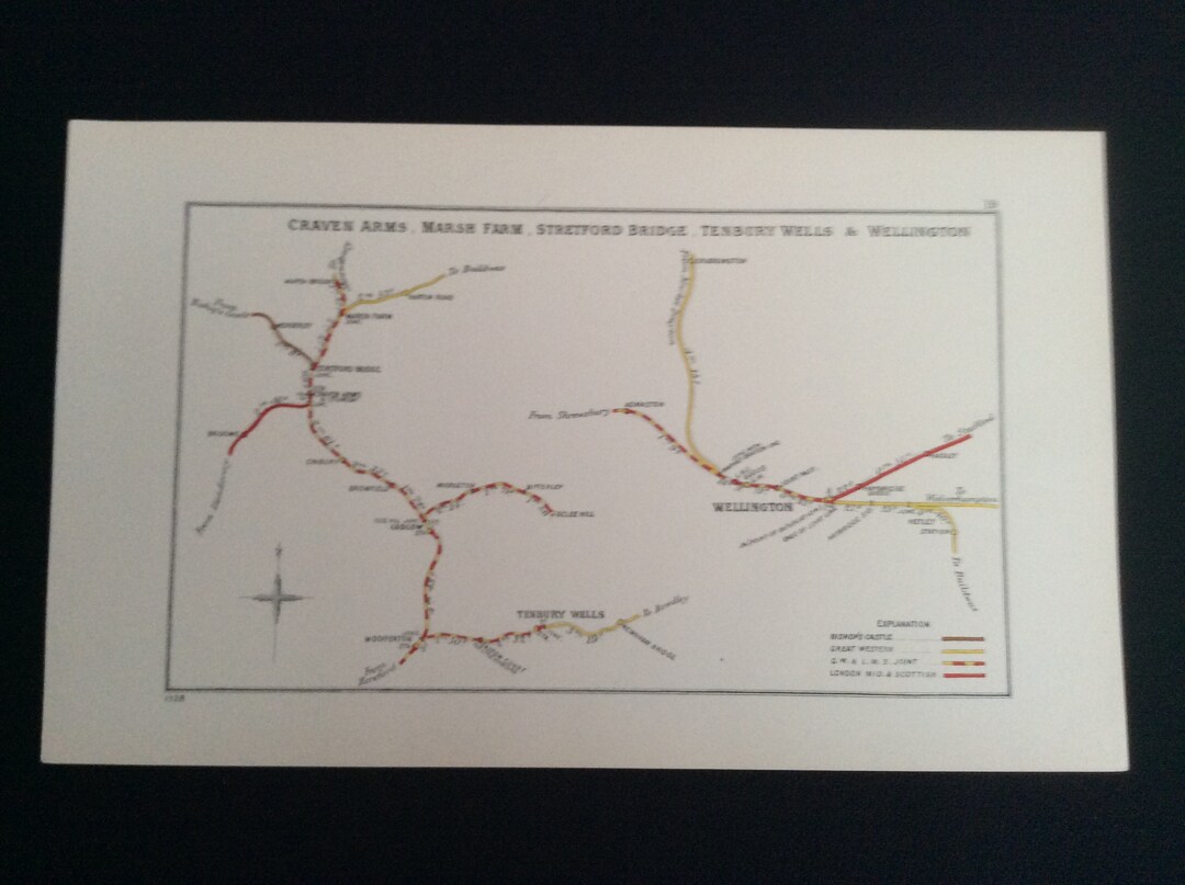 1928 Railway Map Craven Arms Tenbury Wells Wellkngton Junction Diagram ...