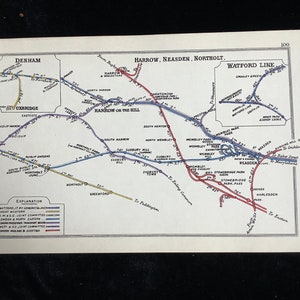 1939 Railway Map Denham Harrow Neasden Northolt Diagram Originali - Etsy