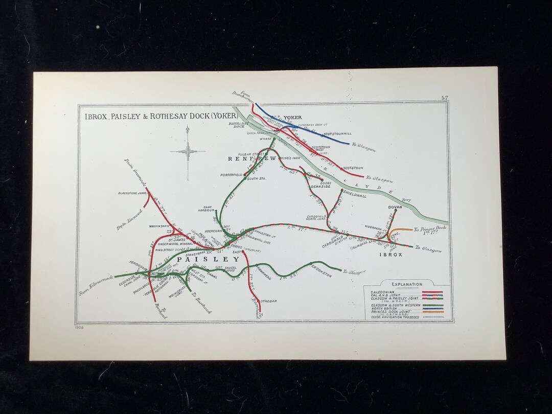 1908 Railway Map Ibrox Paisley Rothesay Dock Yoker Junction Diagram ...