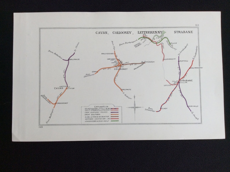 1928 Railway Map Cavan Collooney Strabane Letterkenny Junction | Etsy