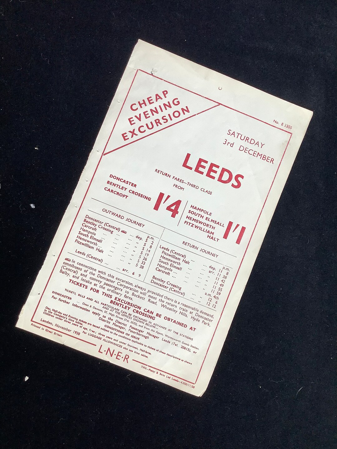 Original LNER Railways Handbill 1938 Leeds Doncaster Bentley - Etsy