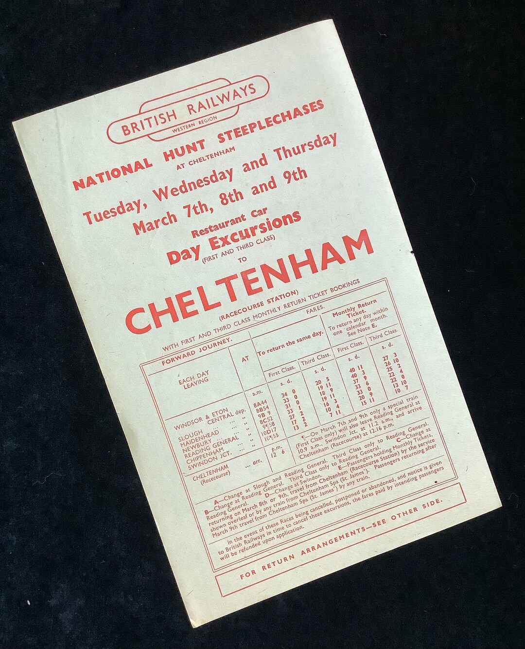 Original British Railways Handbill 1950 Horse Racing Cheltenham From ...