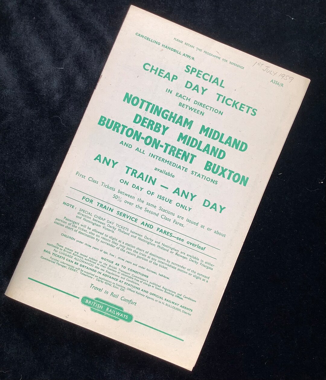 Original British Railways Handbill 1959 Nottingham Midland Derby ...