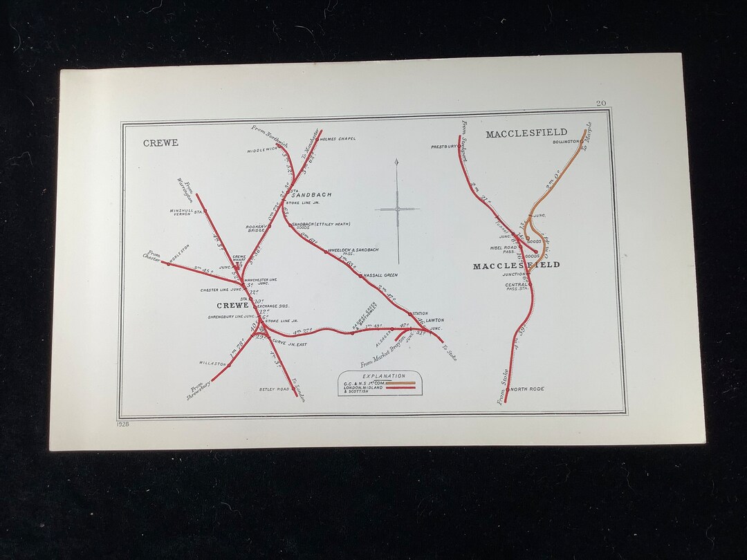 1928 Railway Map Crewe Macclesfield Junction Diagram Original RCH - Etsy