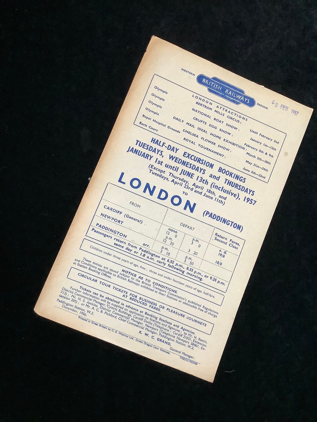 Original British Railways Handbill 1957 Cardiff Newport Paddington - Etsy