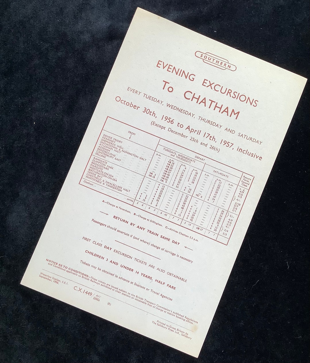 Original British Railways Handbill 1956 Chatham From Dover Adisham ...