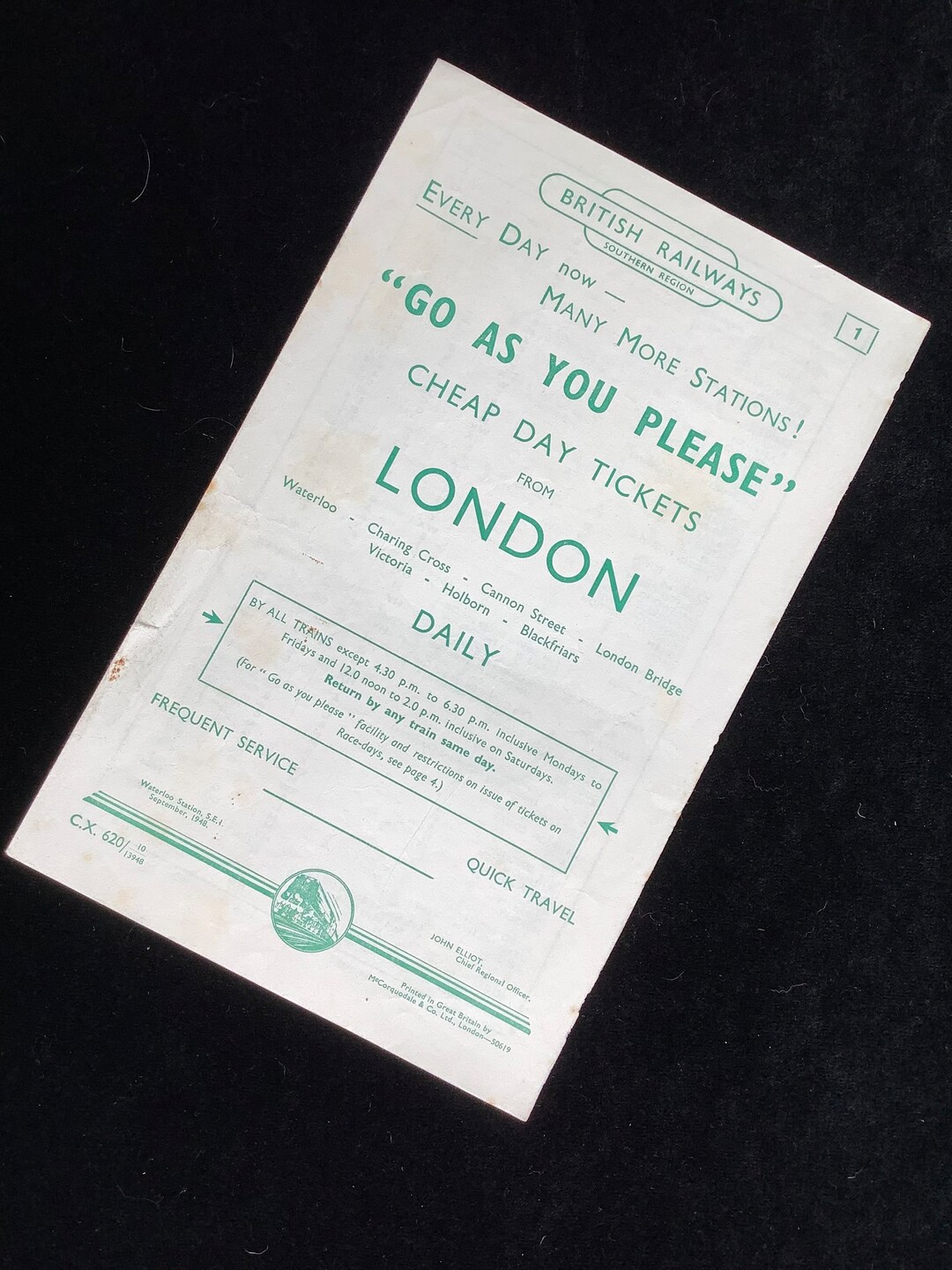 Original British Railways Handbill 1948 Day Tickets From Waterloo ...