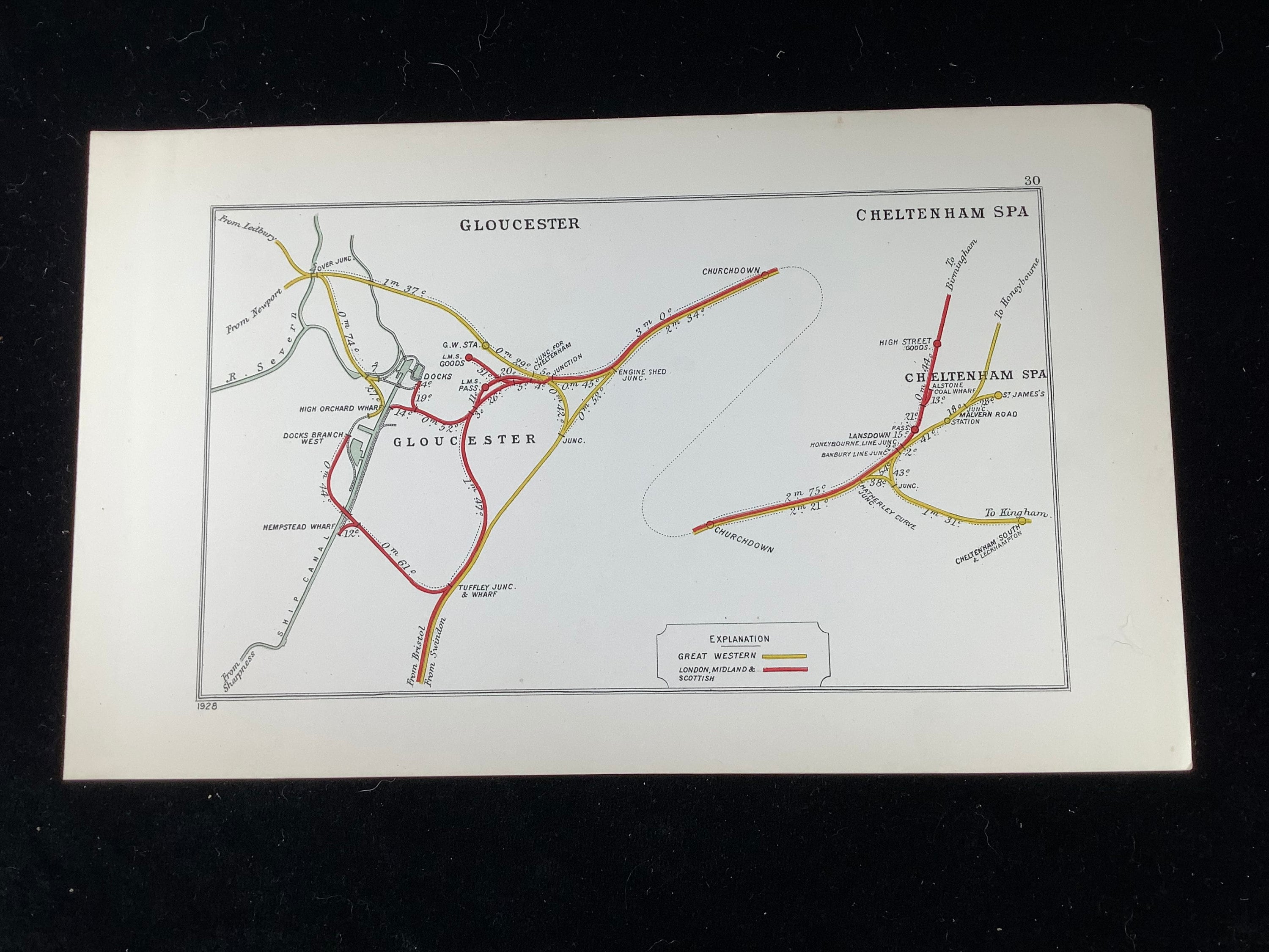1928 Railway Map Gloucester Cheltenham Spa Junction Diagram Original ...