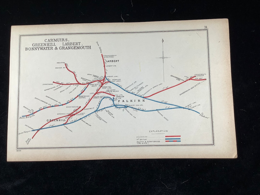 1904 Railway Map Falkirk Carmuirs Larbert Grangemouth Junction Diagram ...