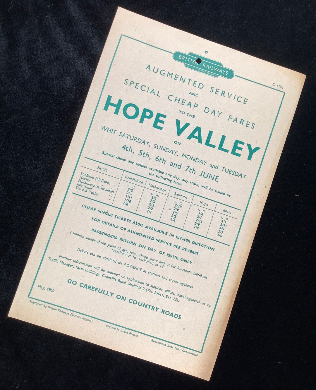 Original British Railways Handbill 1960 Hope Valley From Sheffield ...