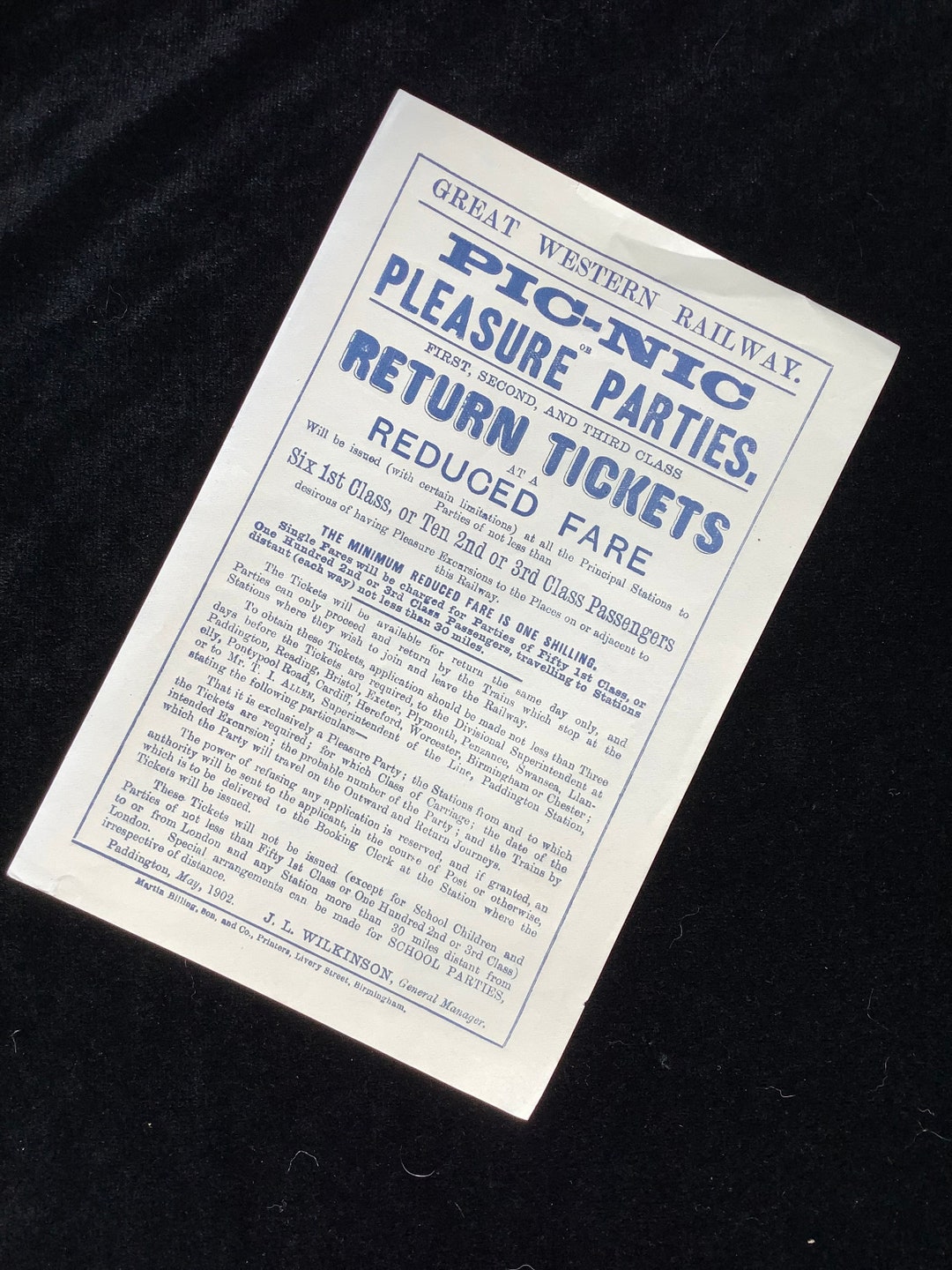 Original GWR Great Western Railway Handbill 1902 Picnic Pleasure ...