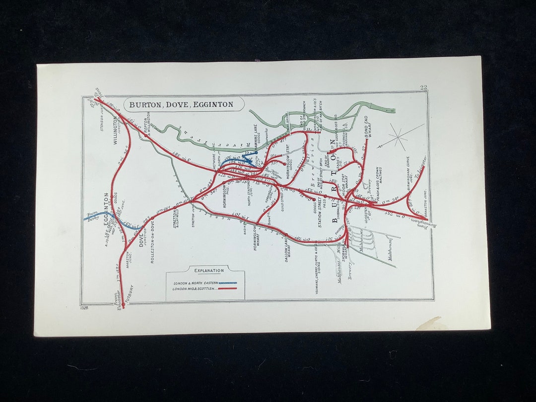 1928 Railway Map Burton Dove Egginton Junction Diagram Original - Etsy