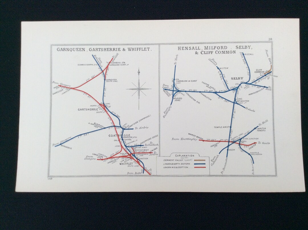 1928 Railway Map Coatbridge Whifflet Selby Junction Diagram Original ...