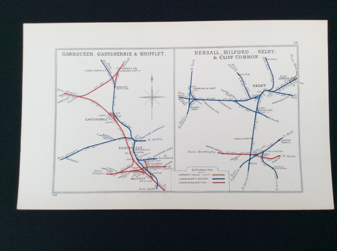 1928 Railway Map Coatbridge Whifflet Selby Junction Diagram - Etsy
