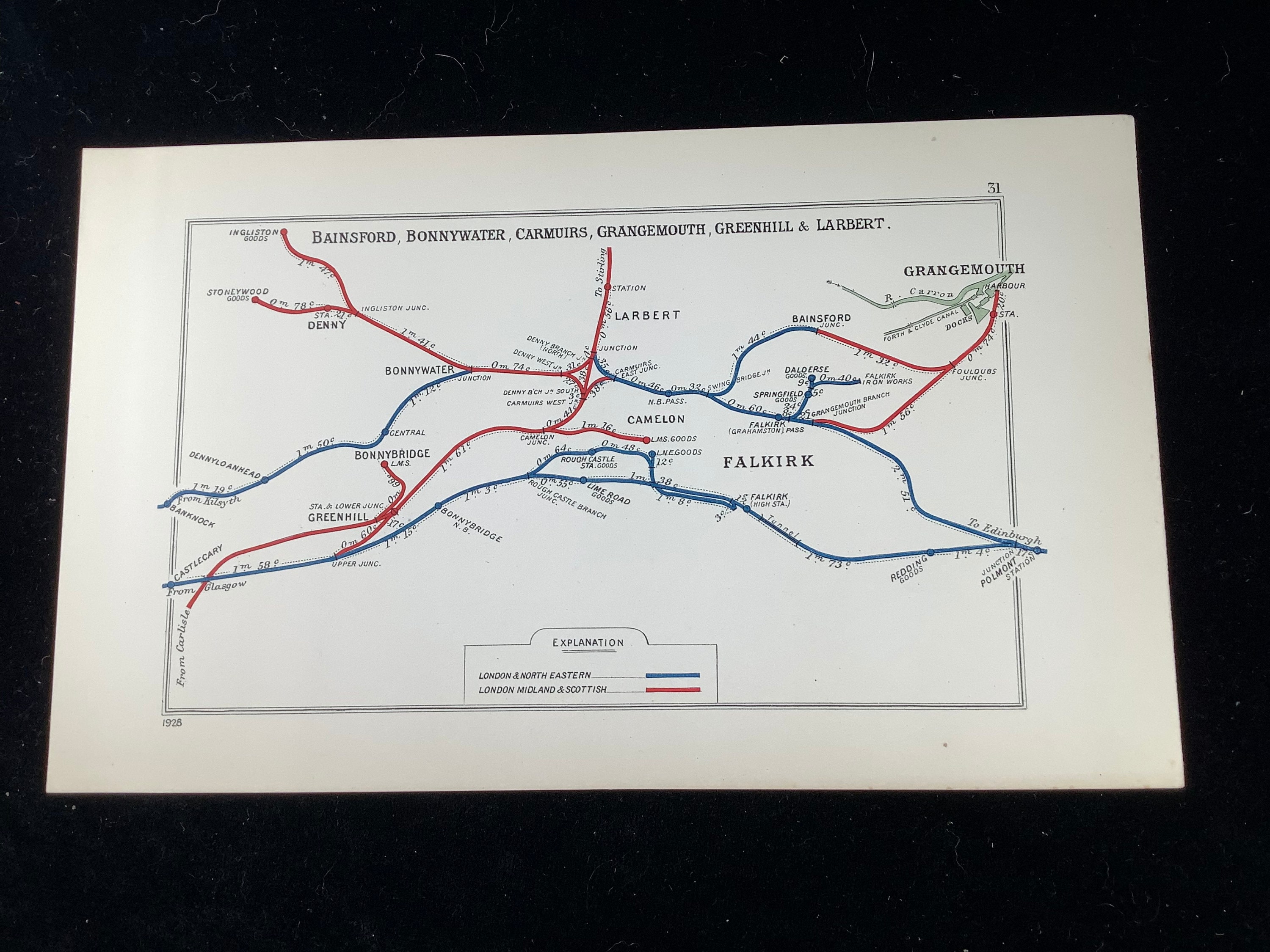 1928 Railway Map Falkirk Bainsford Bonnywater Carmuirs Grangemouth ...