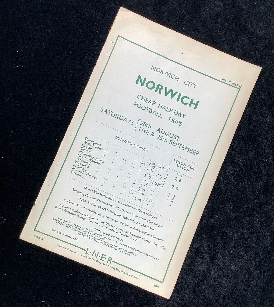 Original LNER Railways Handbill 1937 Sheringham West Runton Cromer ...
