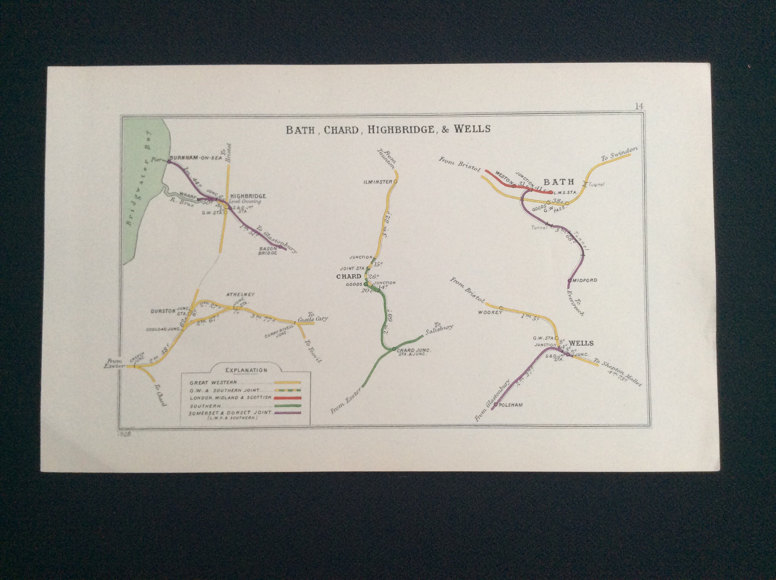 1928 Railway Map Bath Chard Highbridge Wells Junction Diagram Original ...