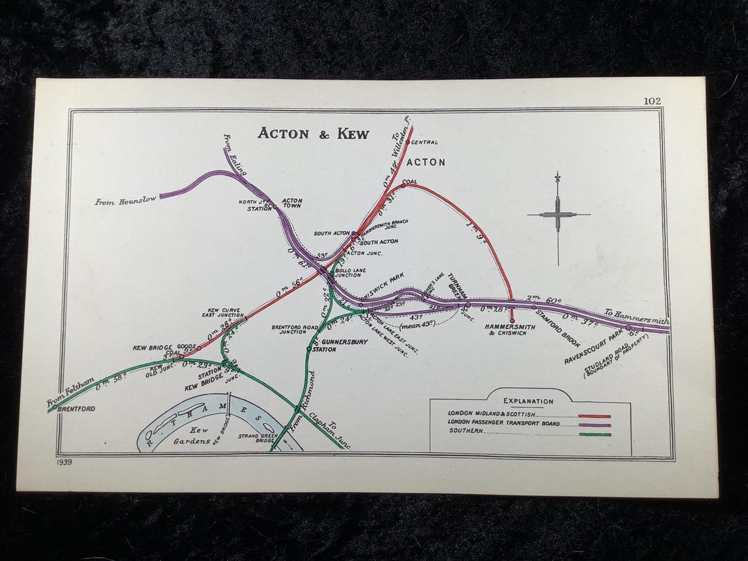 1939 Railway Map Acton & Kew Diagram Original - Etsy Canada