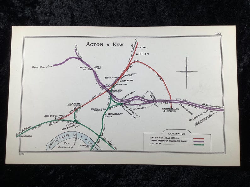 1939 Railway Map Acton & Kew Diagram Original - Etsy Canada